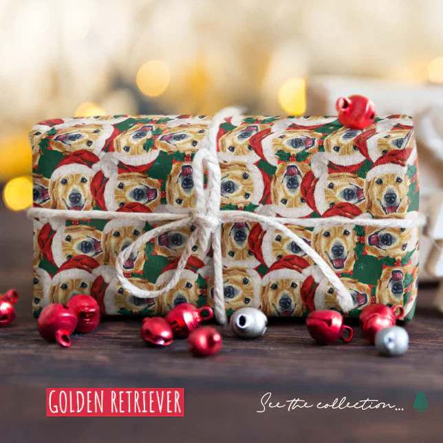 Funny Golden Retriever Pet Christmas Pattern Wrapping Paper | Zazzle