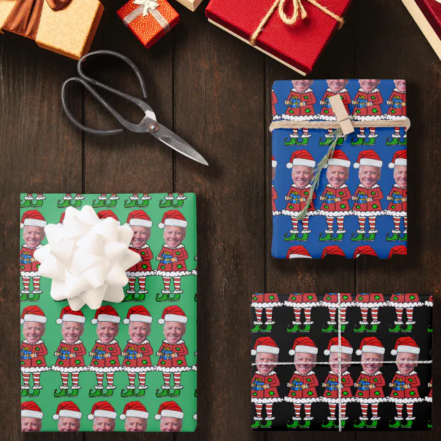 Funny Joe Biden Custom Face Photo Elf Christmas Wrapping Paper Sheet ...