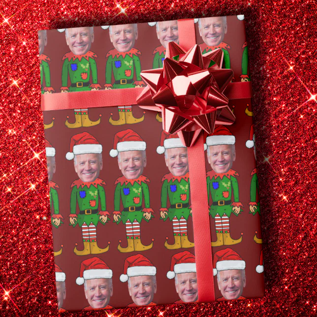 Funny Joe Biden Elf Custom Face Christmas Wrapping Paper | Zazzle