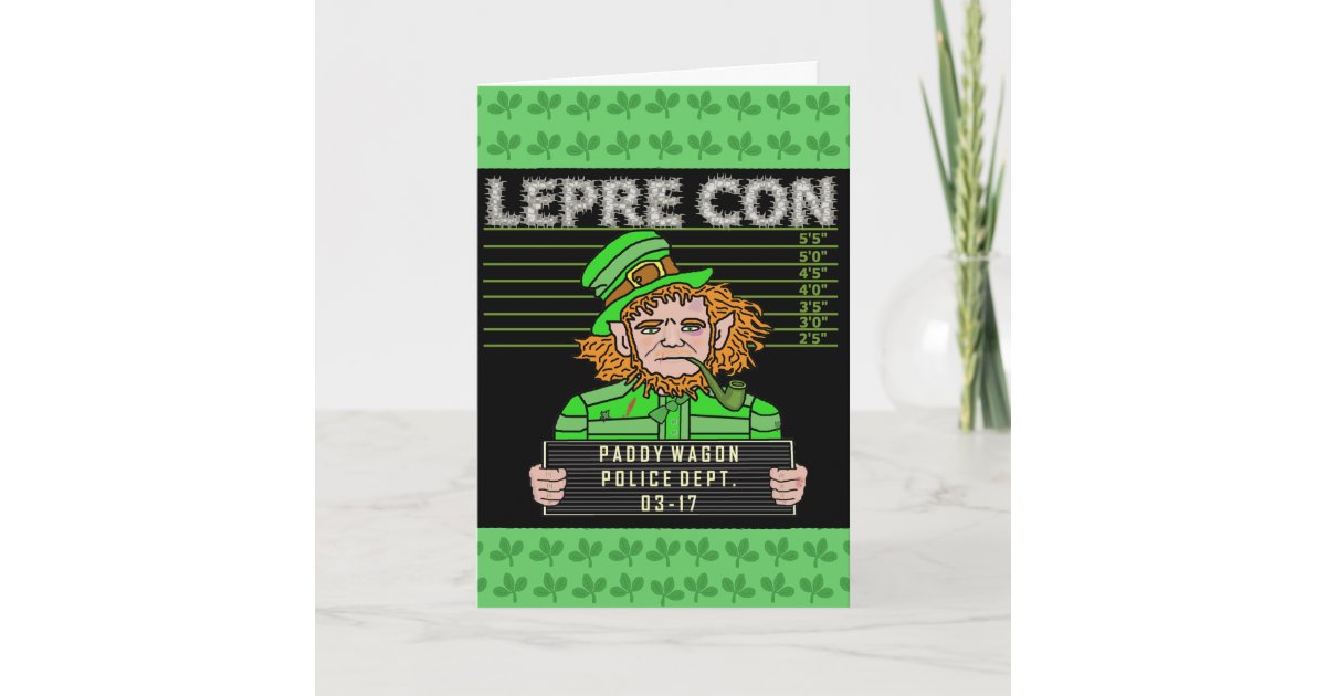 Funny Leprechaun Leprecon Mugshot Card | Zazzle