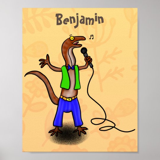 Funny lizard singing with microphone cartoon poster | Zazzle.co.uk