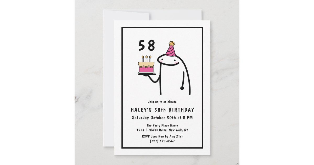 Funny Meme Simple Black & White 58th Birthday Invitation | Zazzle