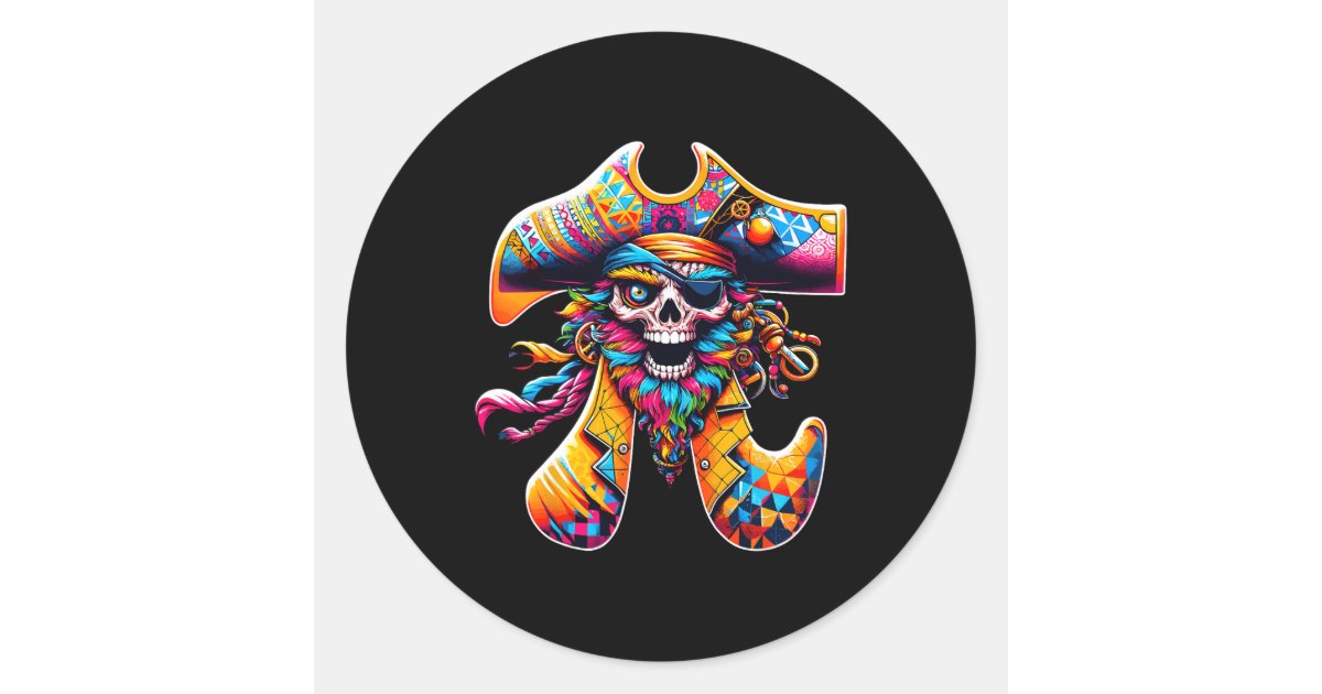 Funny Pi Day Pirate Pi Symbol Math Colourful Mathe Classic Round ...