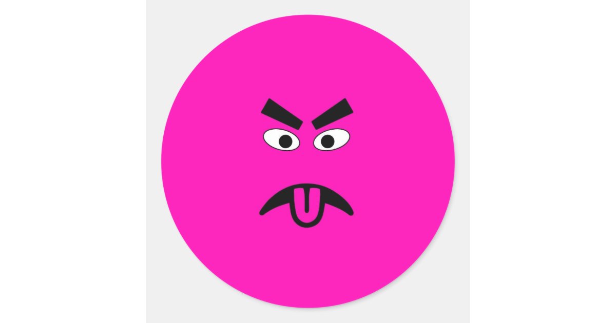 Funny Pink Angry Face Classic Round Sticker | Zazzle