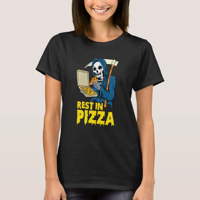 Funny Pizza Grim Reaper Rest In Pizza Halloween T-Shirt | Zazzle