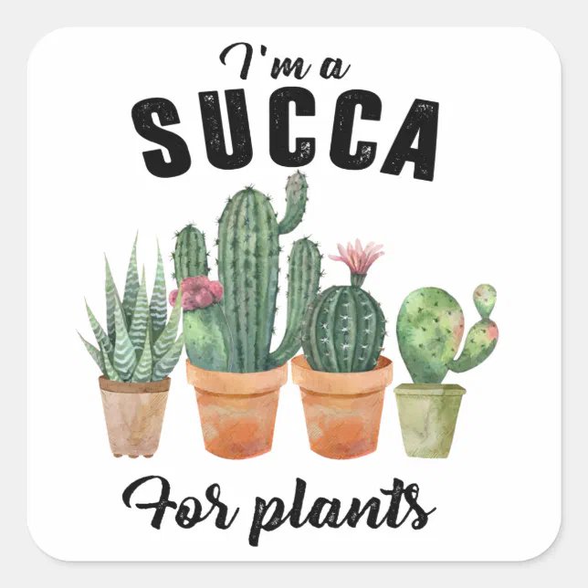 Funny plants succulent potted cacti cactus square sticker | Zazzle