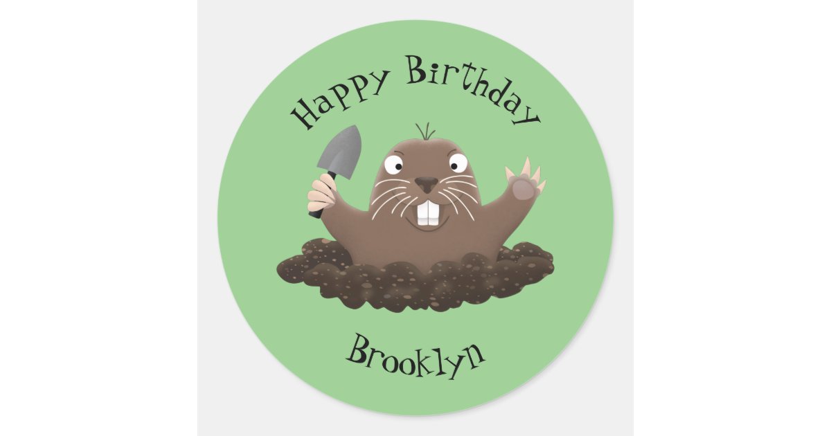 Funny pocket gopher digging cartoon illustration classic round sticker ...