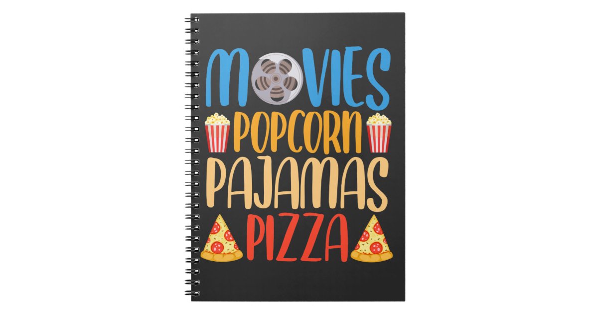 Funny Popcorn Movie and Pizza Film Food Night Notebook | Zazzle