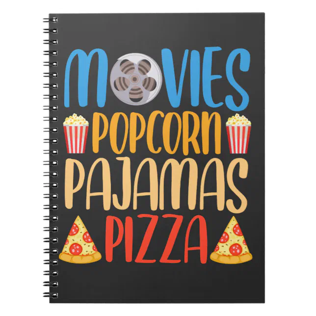 Funny Popcorn Movie and Pizza Film Food Night Notebook | Zazzle