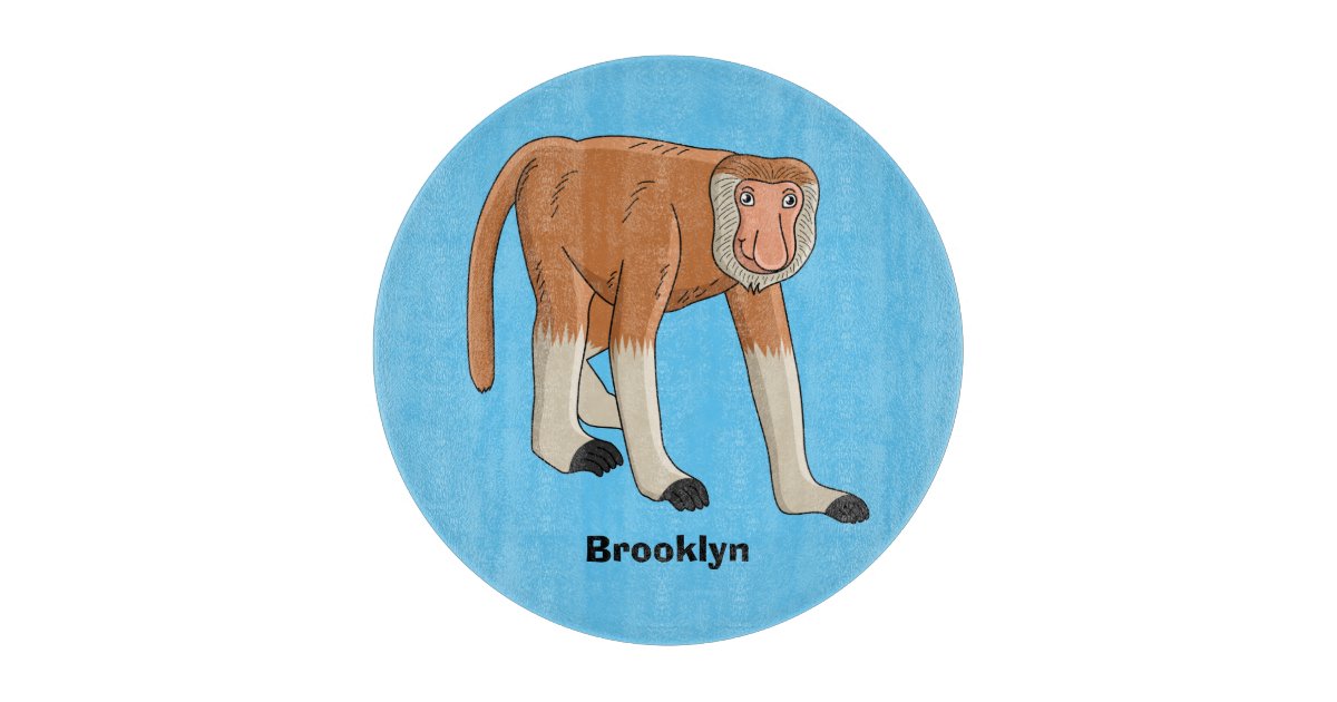 Funny proboscis monkey cartoon illustration cutting board | Zazzle