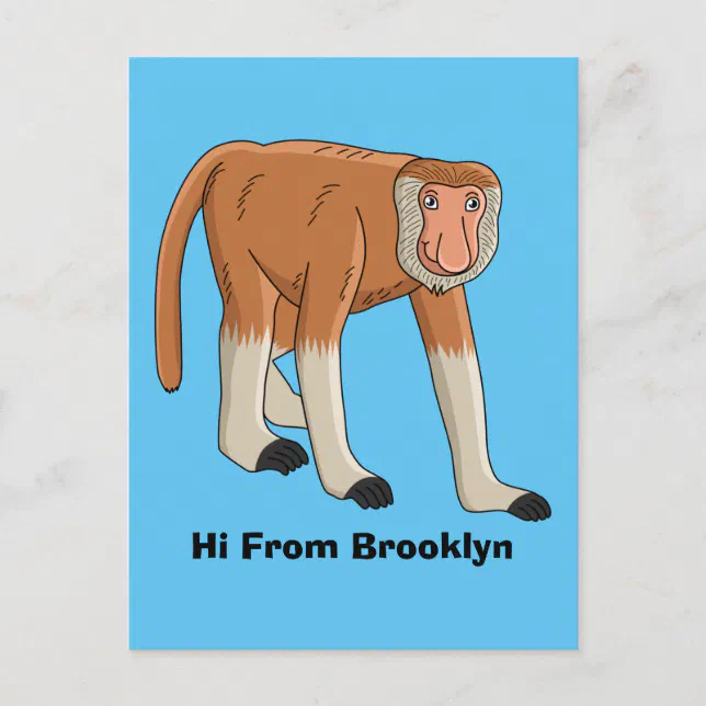 Funny proboscis monkey cartoon illustration postcard | Zazzle