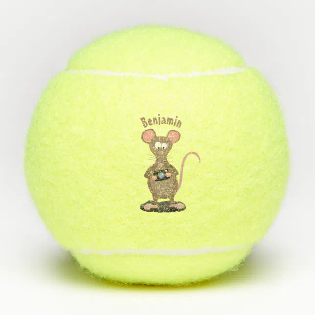 Funny rat with camera cartoon illustration tennis balls | Zazzle