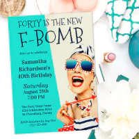 Funny Retro 40th Birthday F Bomb Invitation