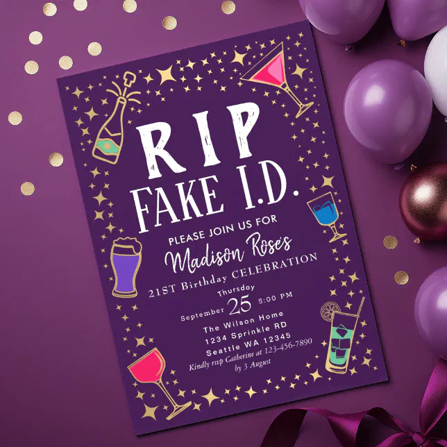 Funny RIP Fake ID 21st Birthday Invitation | Zazzle