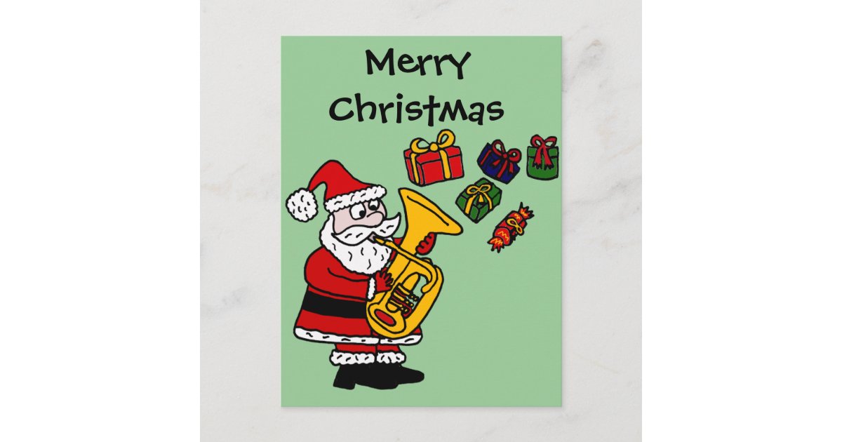 Funny Santa Claus Playing Tuba Christmas Art Holiday Postcard | Zazzle