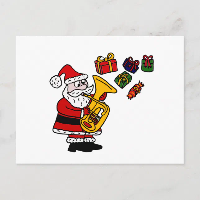 Funny Santa Claus Playing Tuba Christmas Art Holiday Postcard | Zazzle