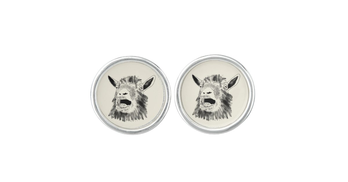 Funny Screaming Goat Drawing Quirky Animal Art Cufflinks | Zazzle