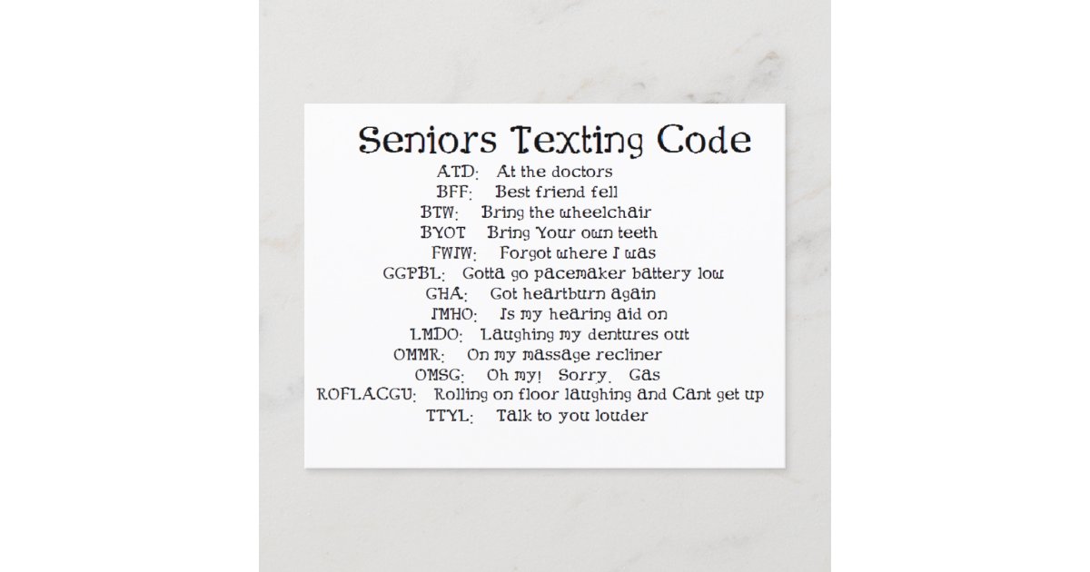funny Seniors texting code Postcard | Zazzle