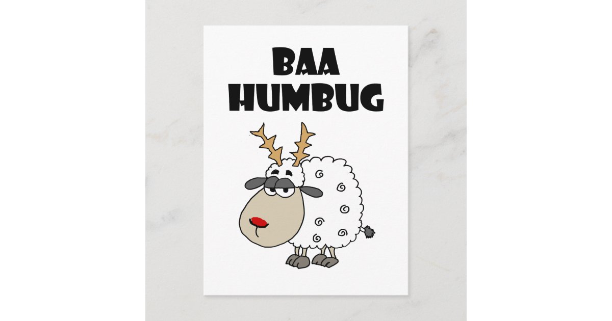 Funny Sheep Bah Humbug Christmas Pun Cartoon Postcard | Zazzle