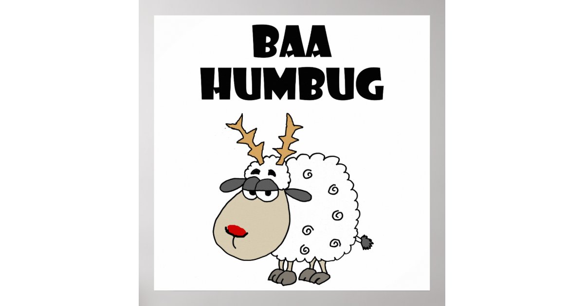 Funny Sheep Bah Humbug Christmas Pun Cartoon Poster | Zazzle