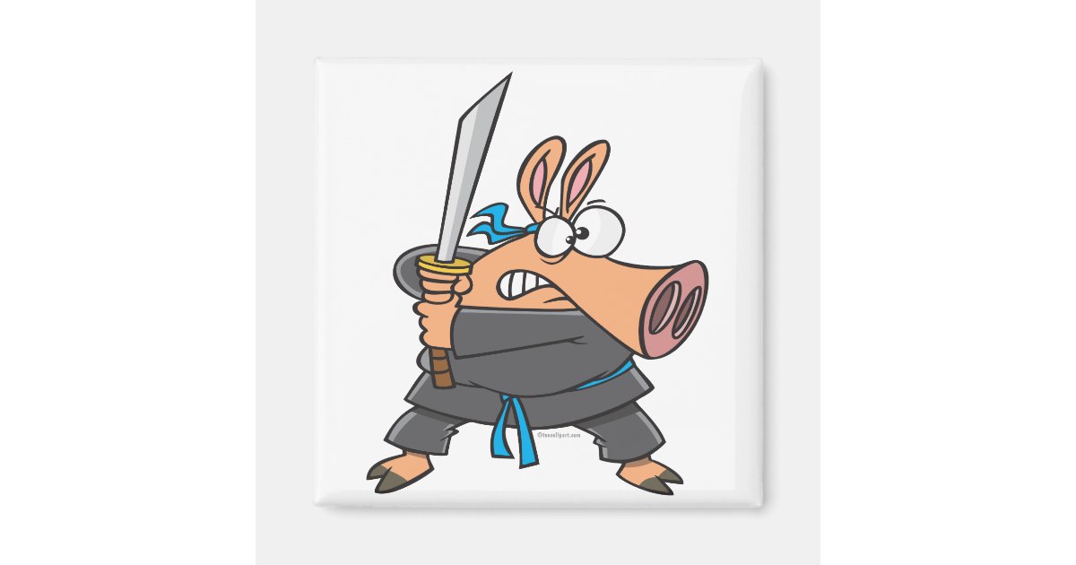 funny silly ninja karate pig piggy cartoon magnet | Zazzle