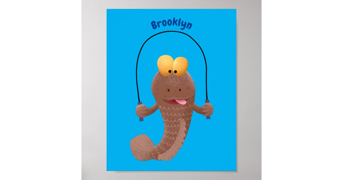 Funny skipping mudskipper fish cartoon poster | Zazzle