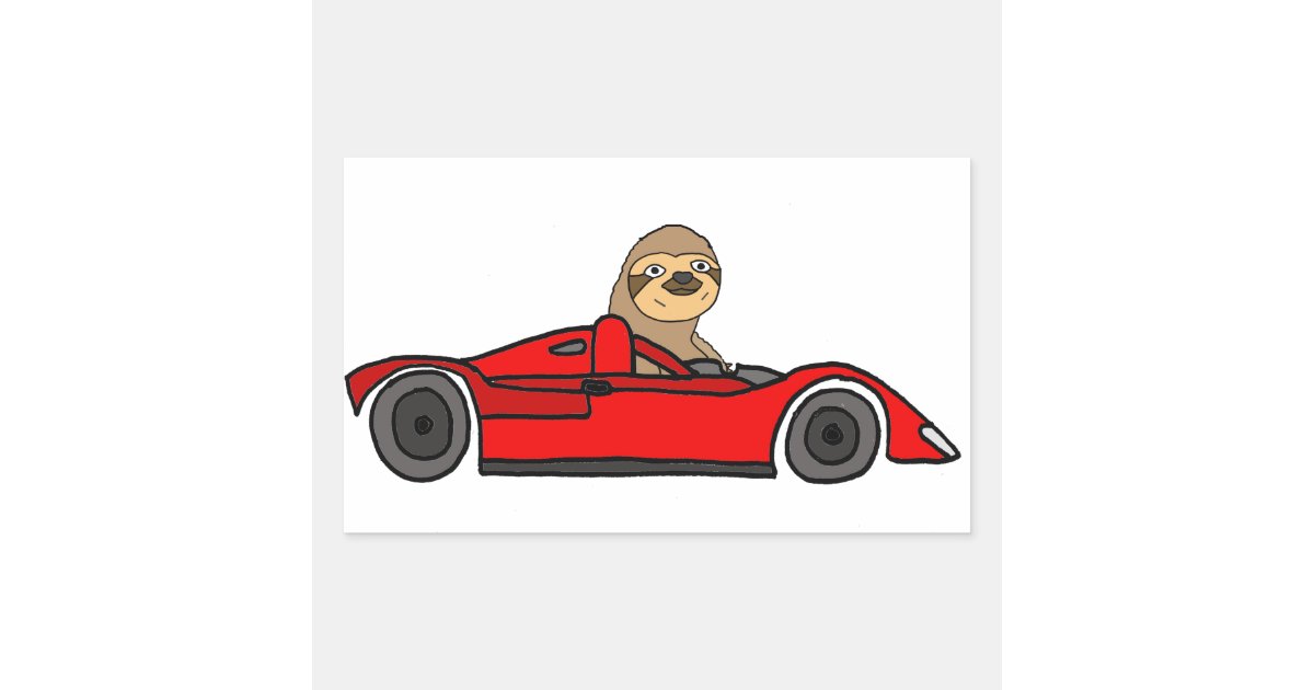 Funny Sloth Driving Race Car Cartoon Rectangular Sticker | Zazzle