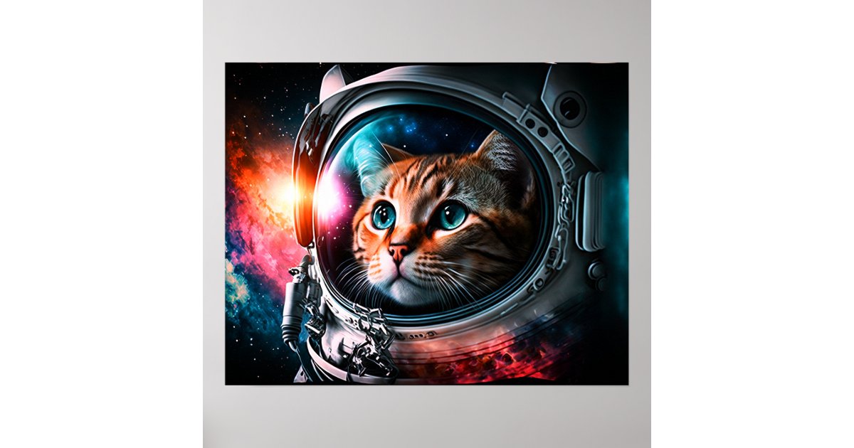Funny Space Cat Astronaut Kitty Galaxy Universe Poster | Zazzle