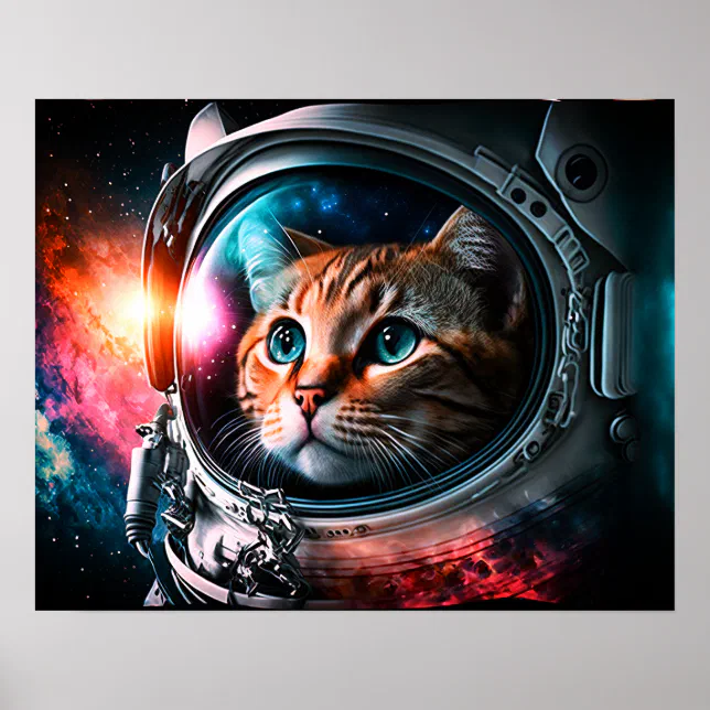 Funny Space Cat Astronaut Kitty Galaxy Universe Poster | Zazzle