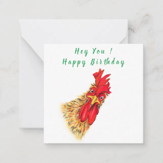 Funny Surprised Curious Rooster - Happy Birthday Card | Zazzle