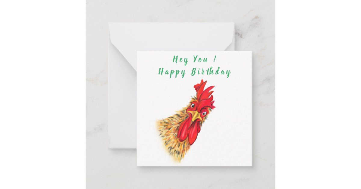 Funny Surprised Curious Rooster - Happy Birthday Card | Zazzle