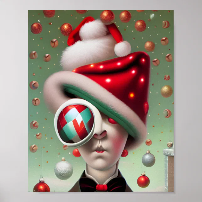 Funny Surreal Santa Hat Character Poster | Zazzle