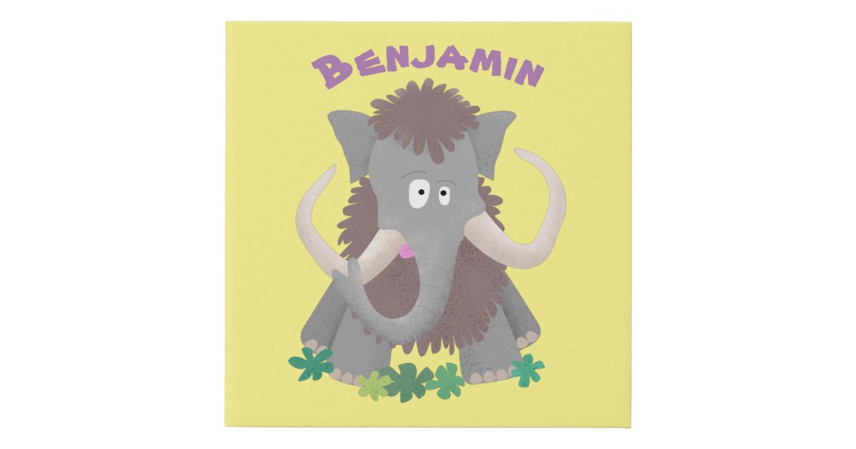 Funny woolly mammoth cartoon illustration faux canvas print | Zazzle