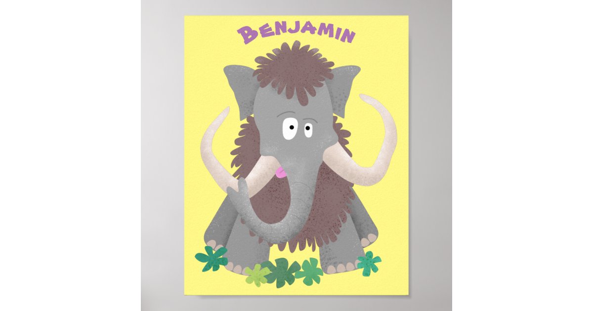 Funny woolly mammoth cartoon illustration poster | Zazzle
