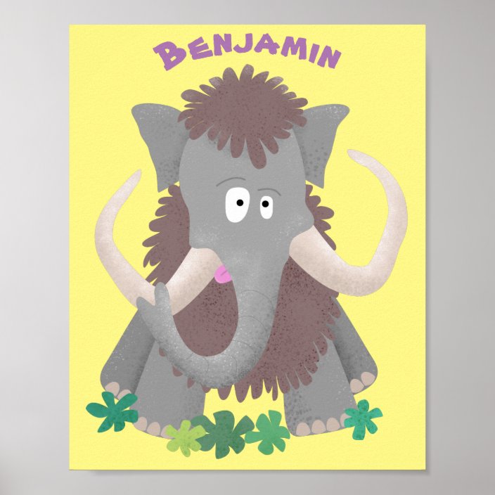 Funny woolly mammoth cartoon illustration poster | Zazzle.co.uk