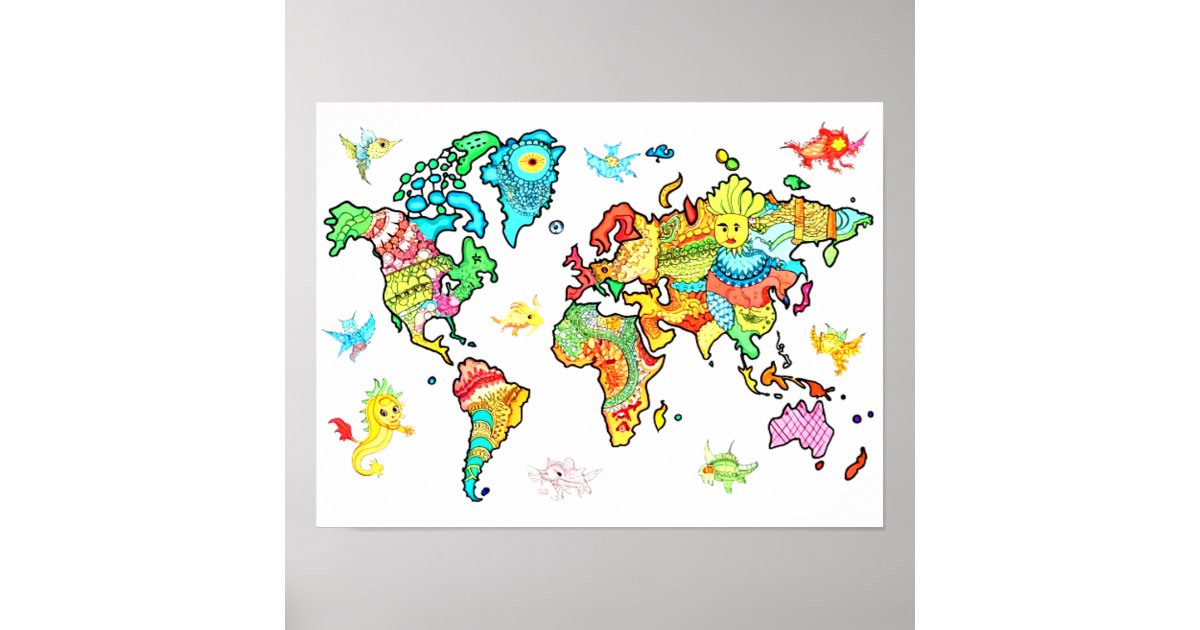 Funny World Map Poster | Zazzle