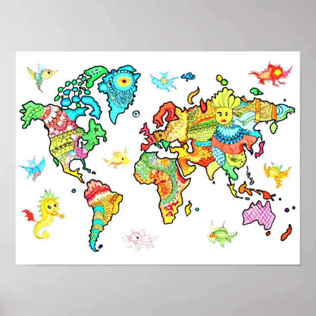 Funny World Map Poster | Zazzle