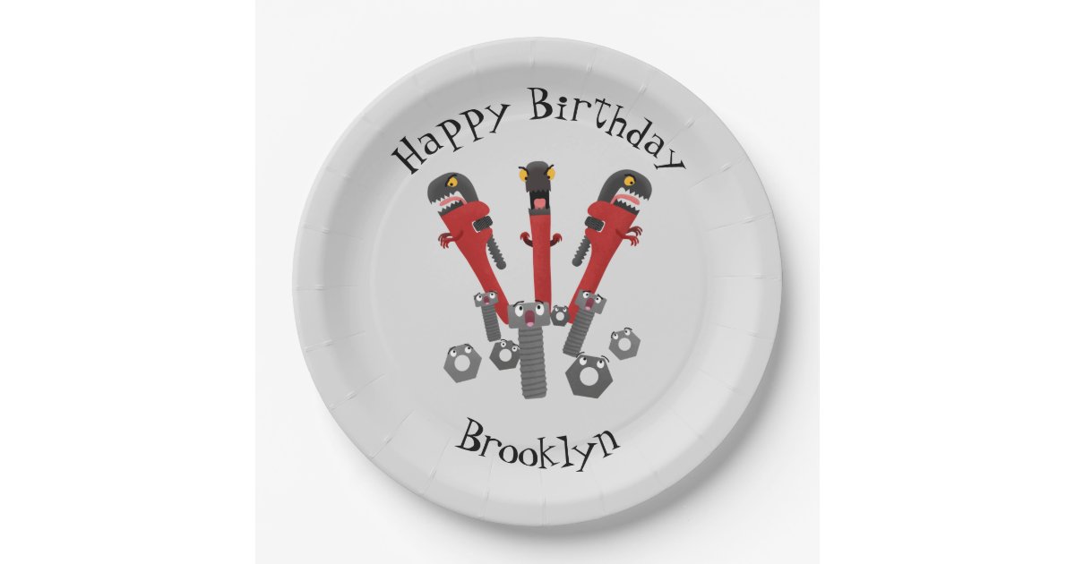 Funny wrench monster tools humour cartoon paper plate | Zazzle