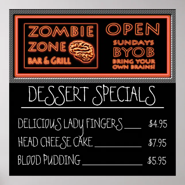 Funny Zombie Dessert Lady Fingers Blood Pudding Poster | Zazzle