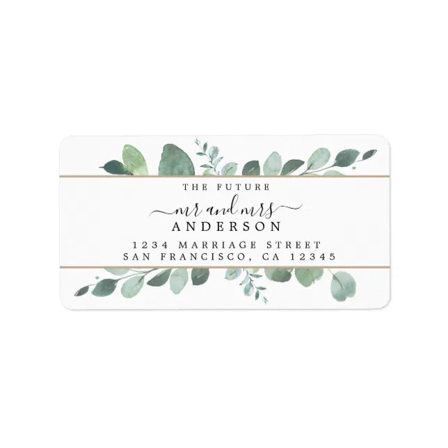 Future Mr Mrs Greenery Wedding Return Address Label | Zazzle