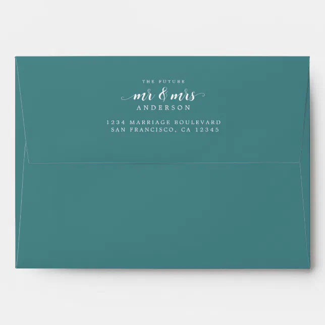 Future Mr Mrs Teal Green Return Address Envelope | Zazzle
