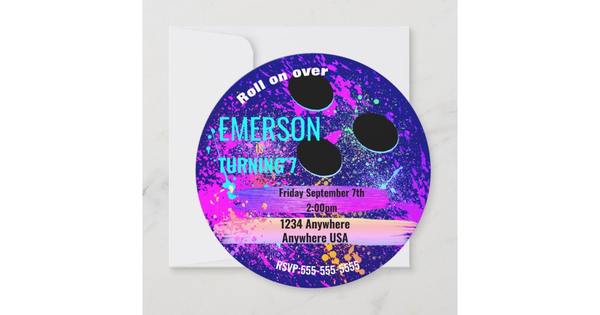 Galaxy BOWLING BALL, bowling, Glow birthday party Invitation | Zazzle