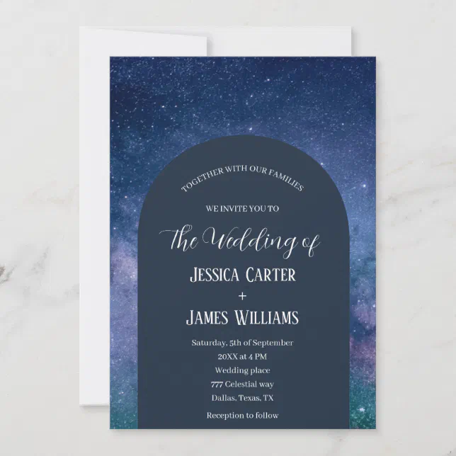 Galaxy Starry Night Celestial Arch Space Wedding Invitation | Zazzle