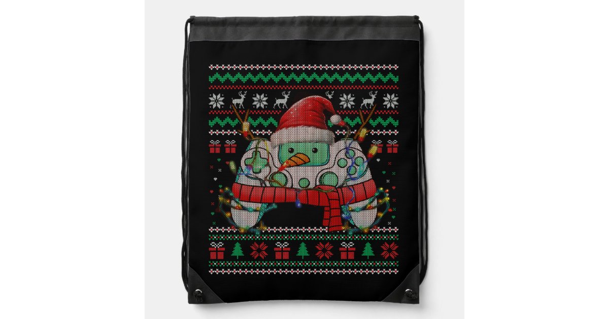 Game Controller Gamepad Snowman Santa Hat Ugly Chr Drawstring Bag | Zazzle
