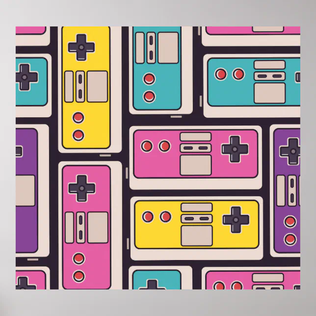 Game Joysticks Colourful Vintage Wallpaper Poster | Zazzle
