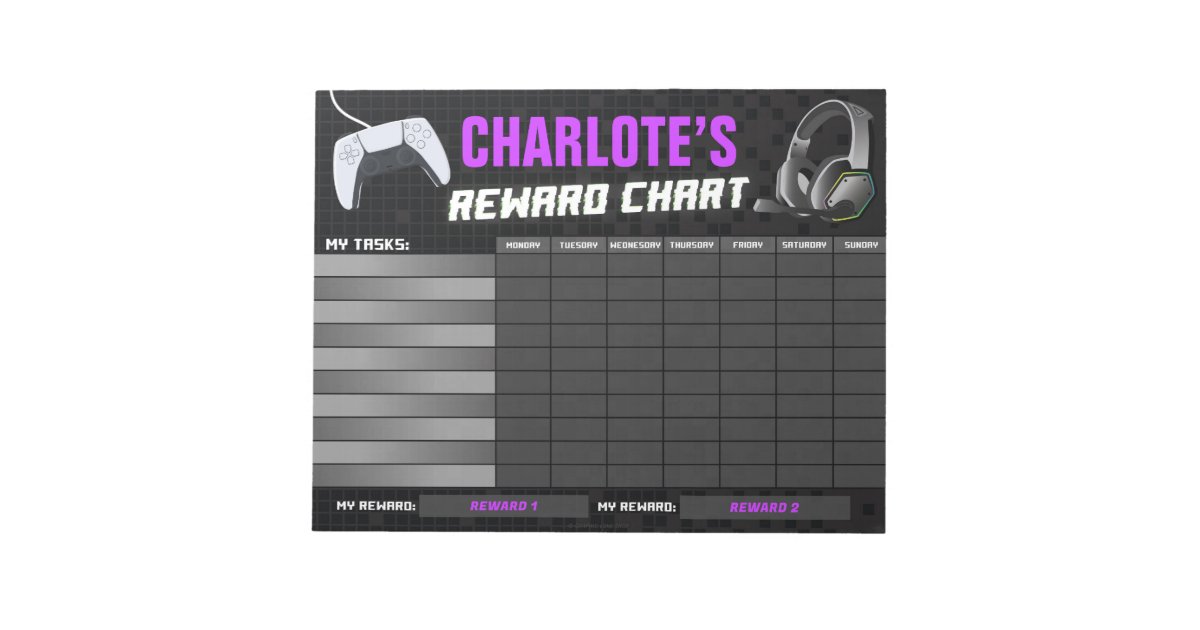 Game On Gaming Purple Reward Chart Personalised Notepad | Zazzle
