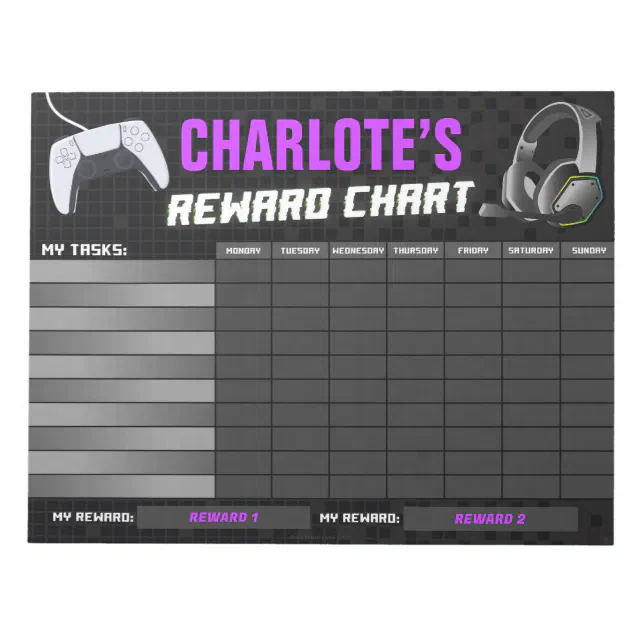 Game On Gaming Purple Reward Chart Personalised Notepad | Zazzle