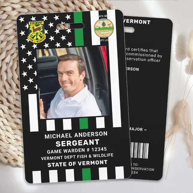 Game Warden Conservation Officer Logo Photo ID ID Badge | Zazzle