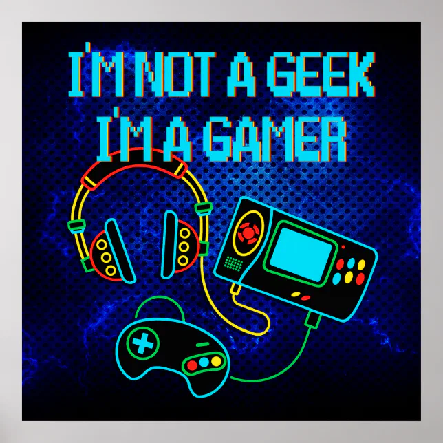 Gamer Retro Neon Blue Poster | Zazzle