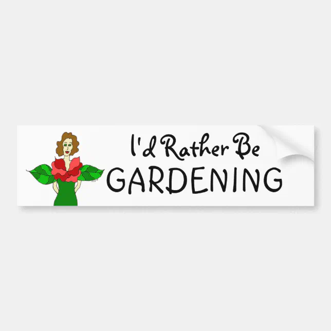 Garden Angel "I'd Rather Be Gardening" Bumper Sticker | Zazzle